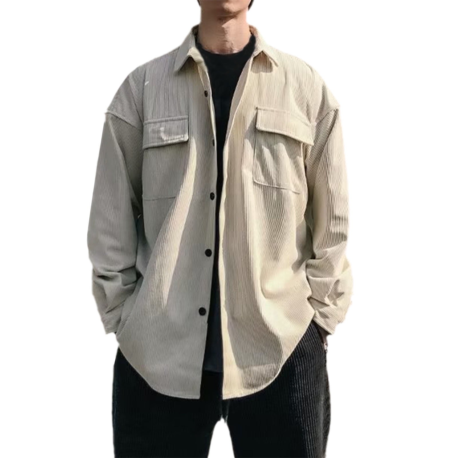 Toimothcn Men's Shirt Corduroy Jacket Shirts Long Sleeve Button Down ...