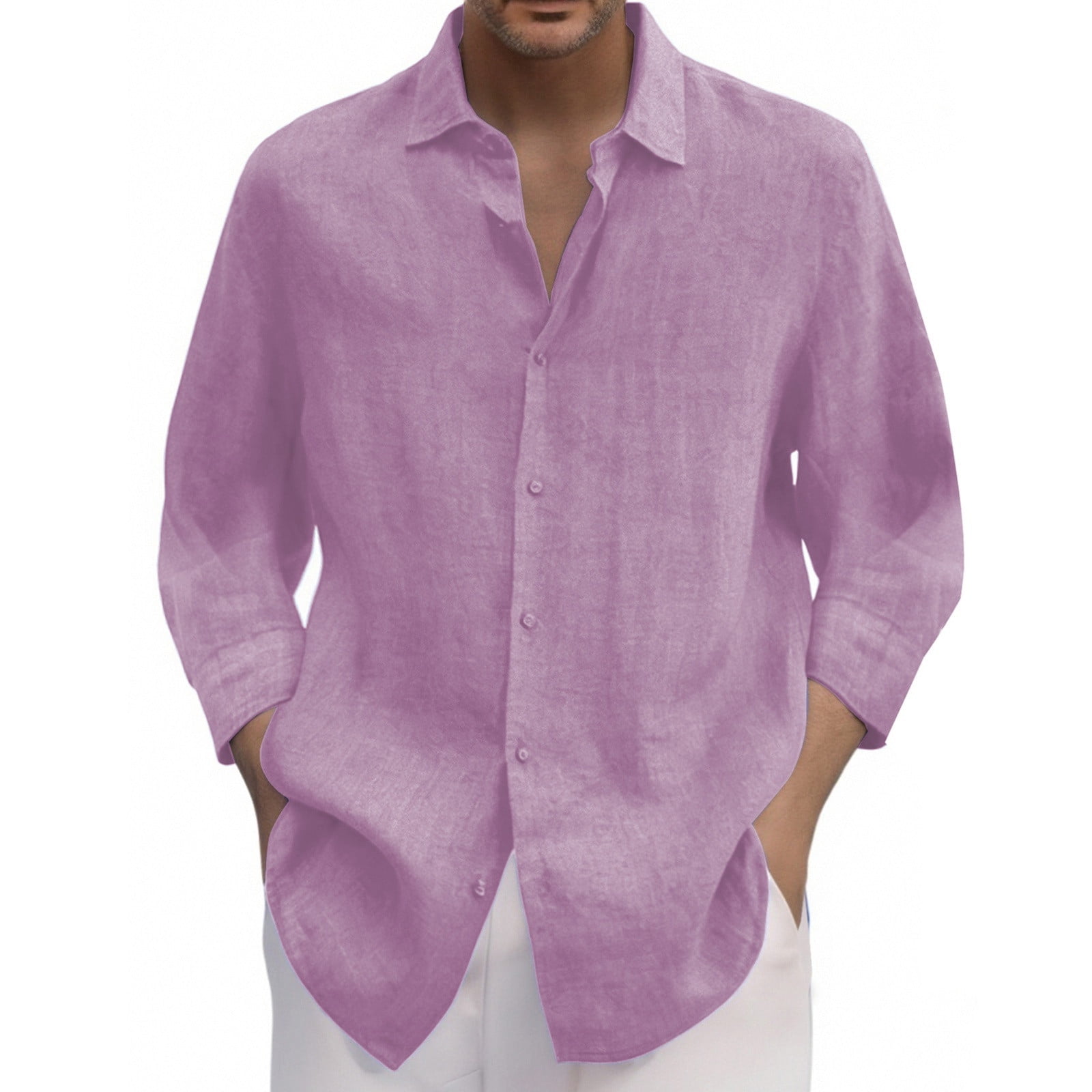 Toimothcn Mens Shirts 3/4 Sleeve Solid Color Casual Lapel Long Sleeve ...