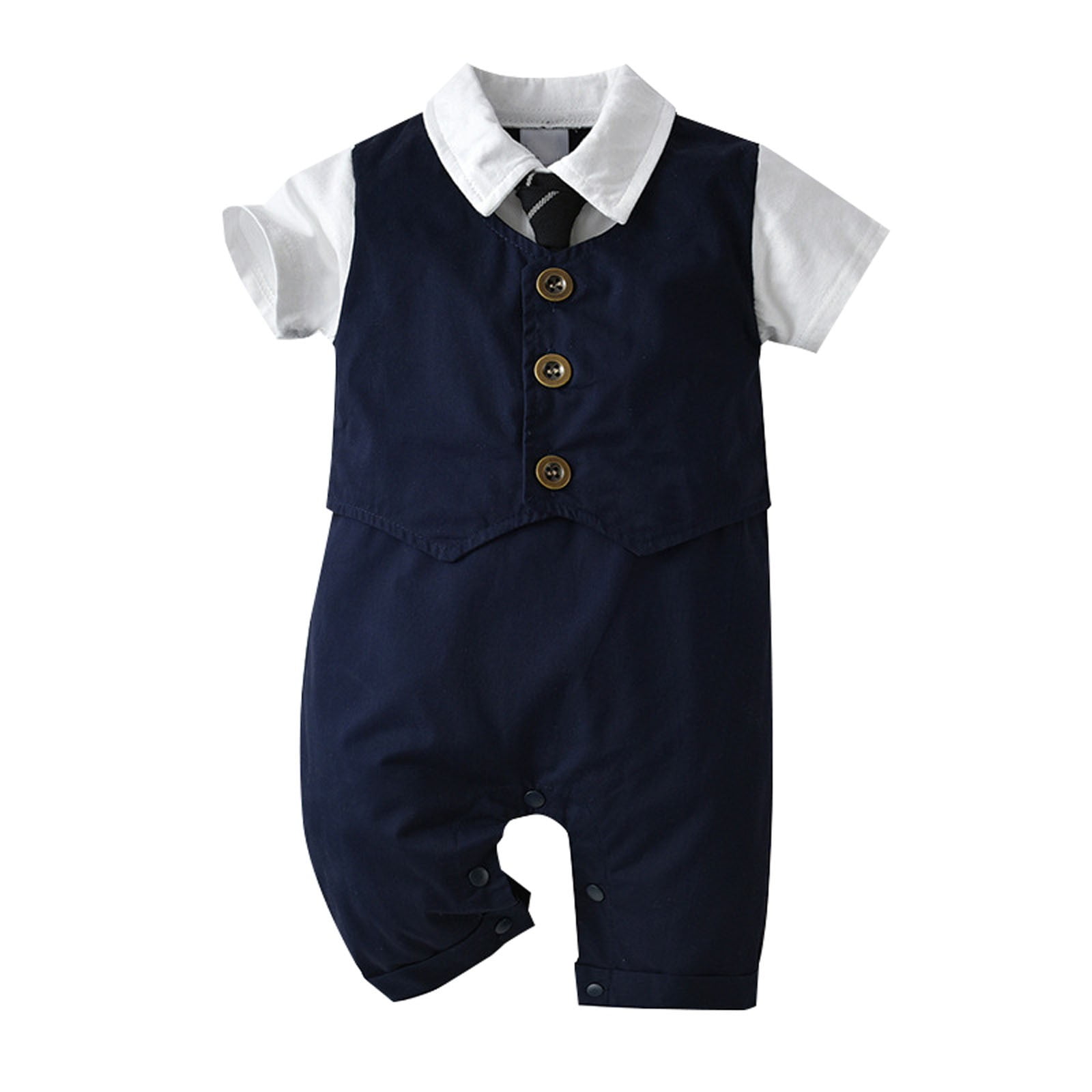 Toimothcn Toddler Boys Romper Short Sleeve Casual Solid Color Bowtie ...