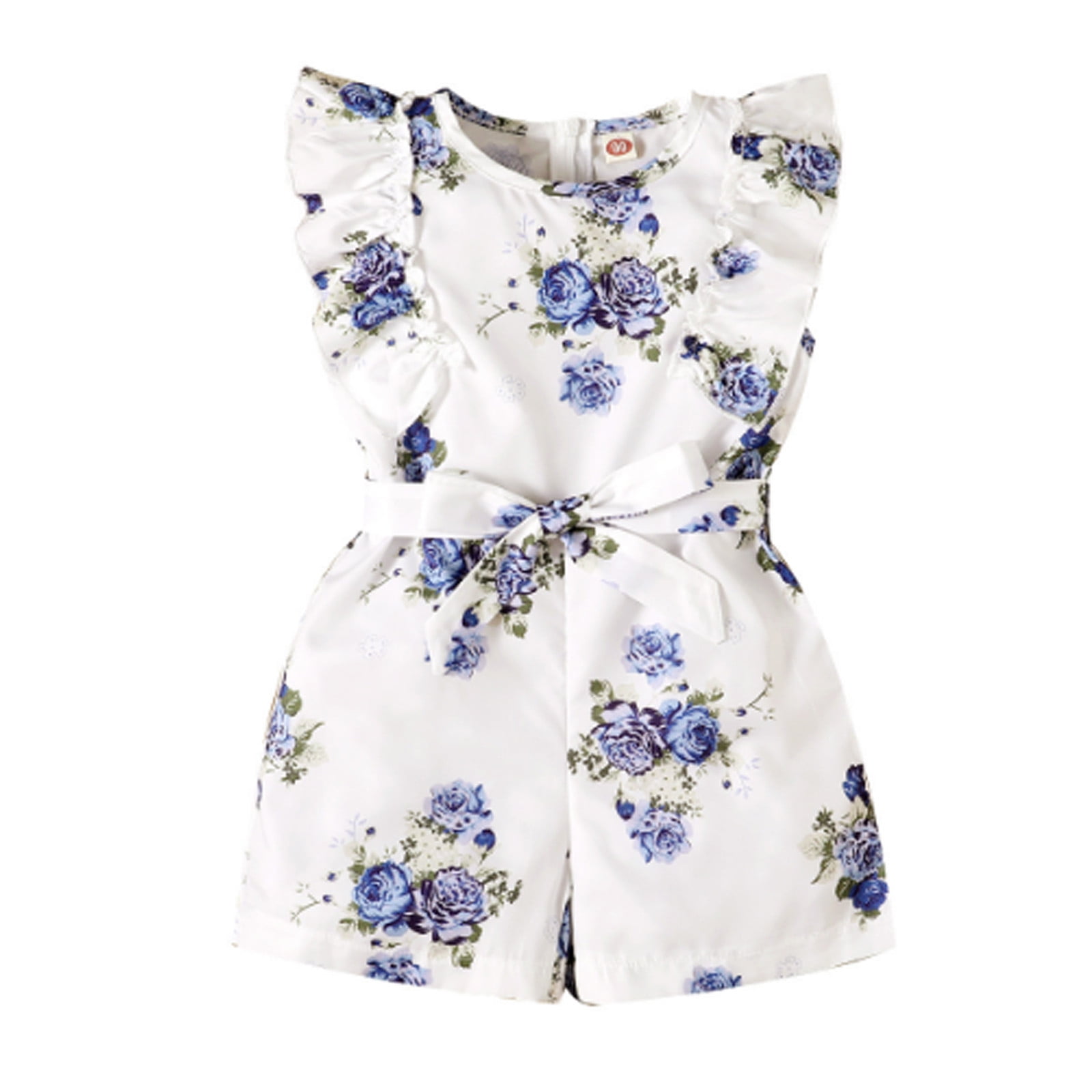 Toimothcn Toddler Girls Romper Jumpsuit Ruffled Sleeve Casual Floral Printed Romper Breathable ...