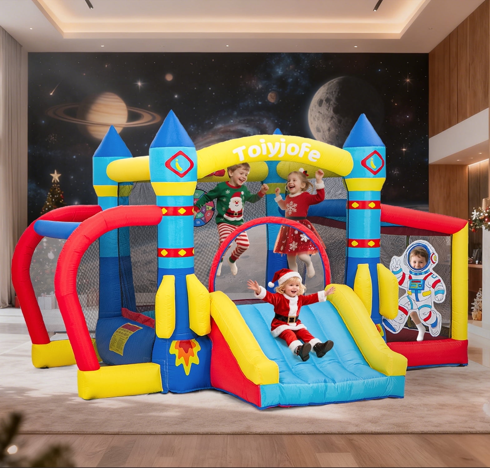 Toiyjofe Inflatable Bounce House Rocket Theme 7-in-1 Play Center with ...