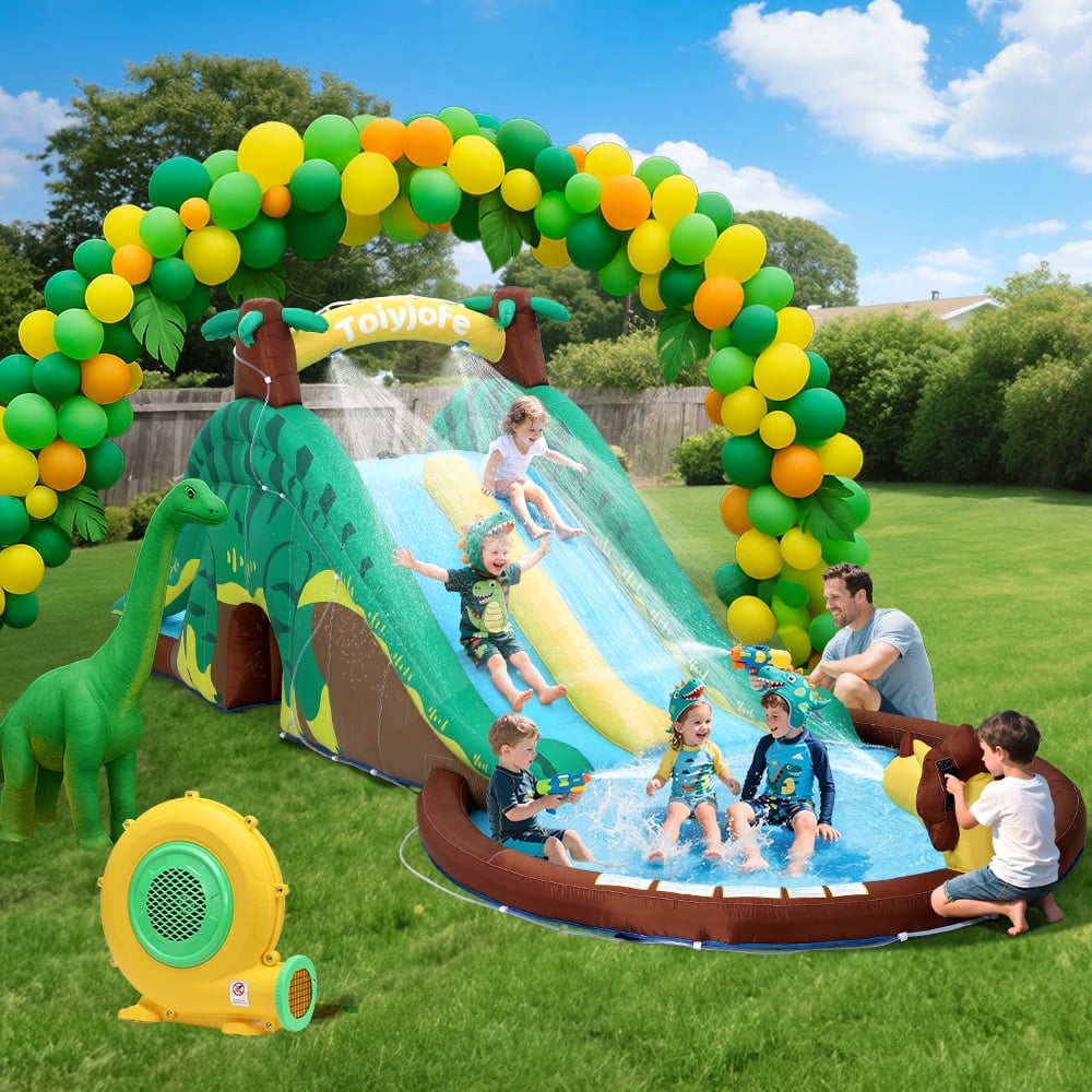 Toiyjofe Dinosaur Inflatable Water Slide for Kids, 19FT Long, Dual ...
