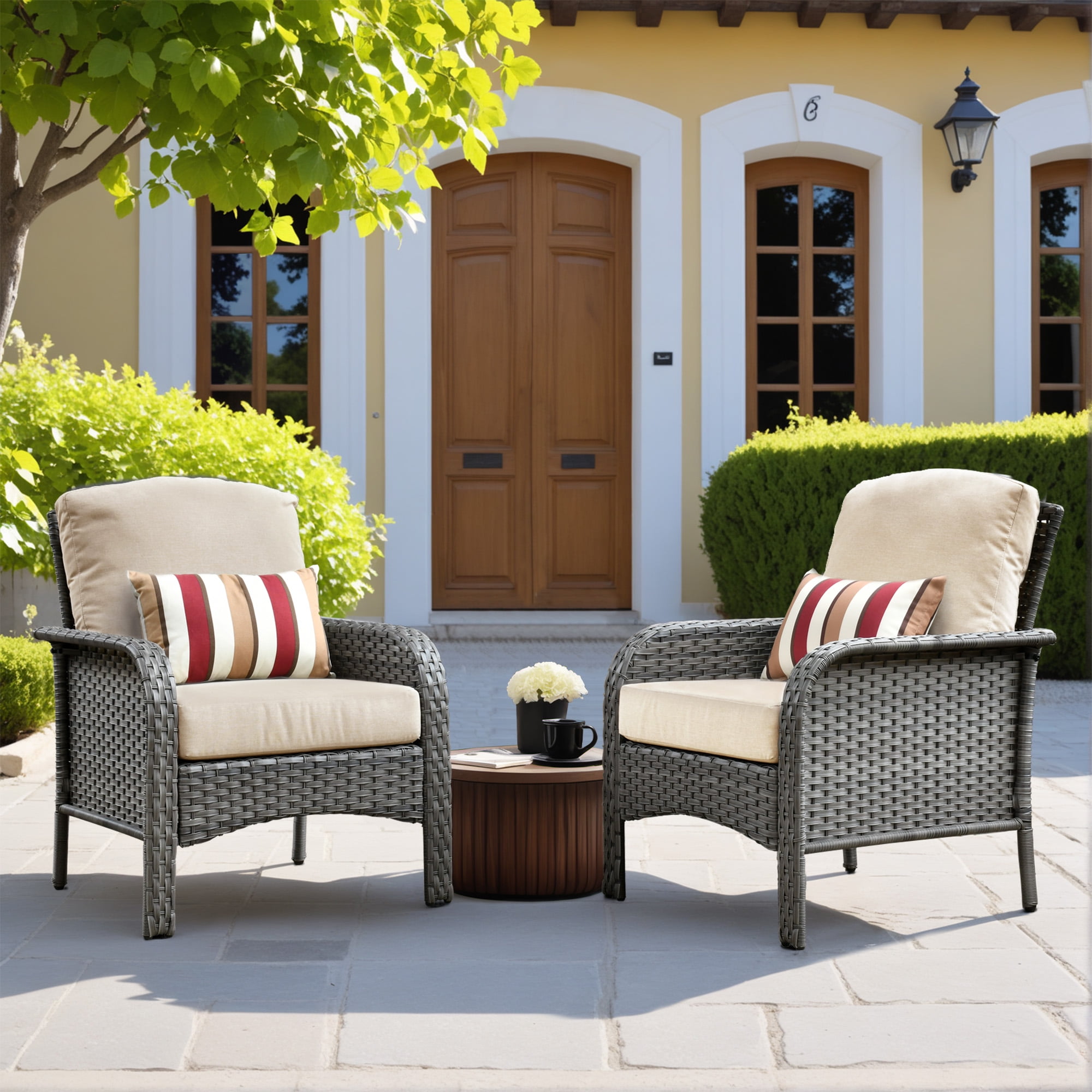 Toject 2 Pieces Patio Furniture Set, Outdoor Wicker Chairs of 2, High ...