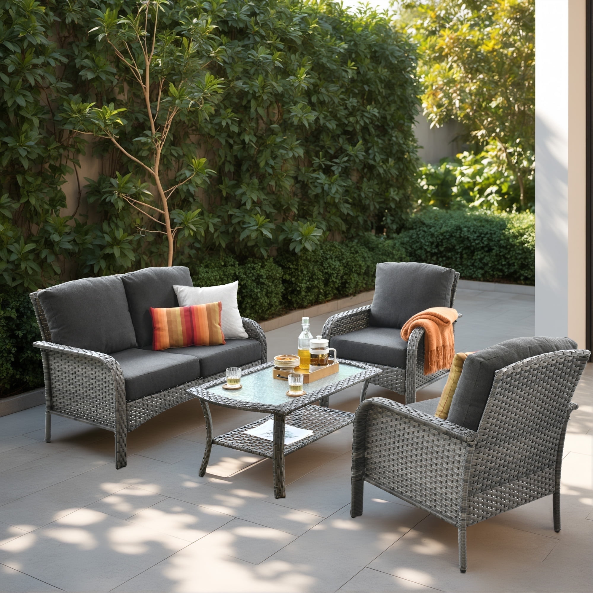 Tojece 4 Pieces Outdoor Patio Furniture Set, All-Weather Wicker ...