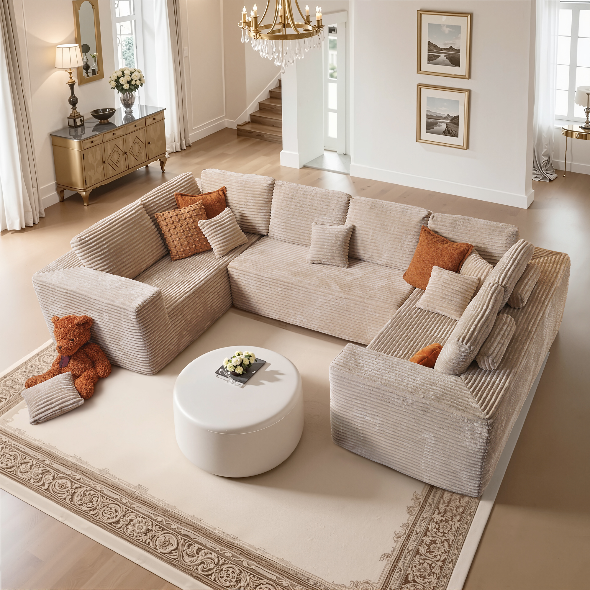 Toject 135" Cloud Sectional Couch, Modern Modular Sleeper Couch with ...