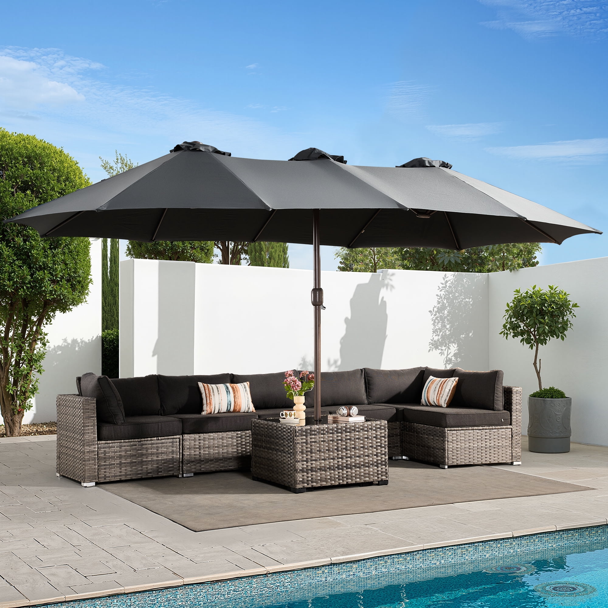 Toject 15ft Large Patio Umbrellas, Double-Sided Outdoor Market ...