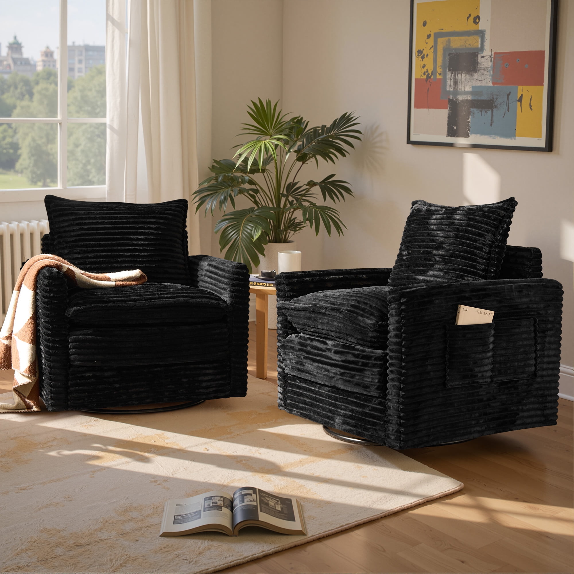 Toject 2 Pcs Swivel Accent Chairs Set, 360 Degree Rotation Reading ...