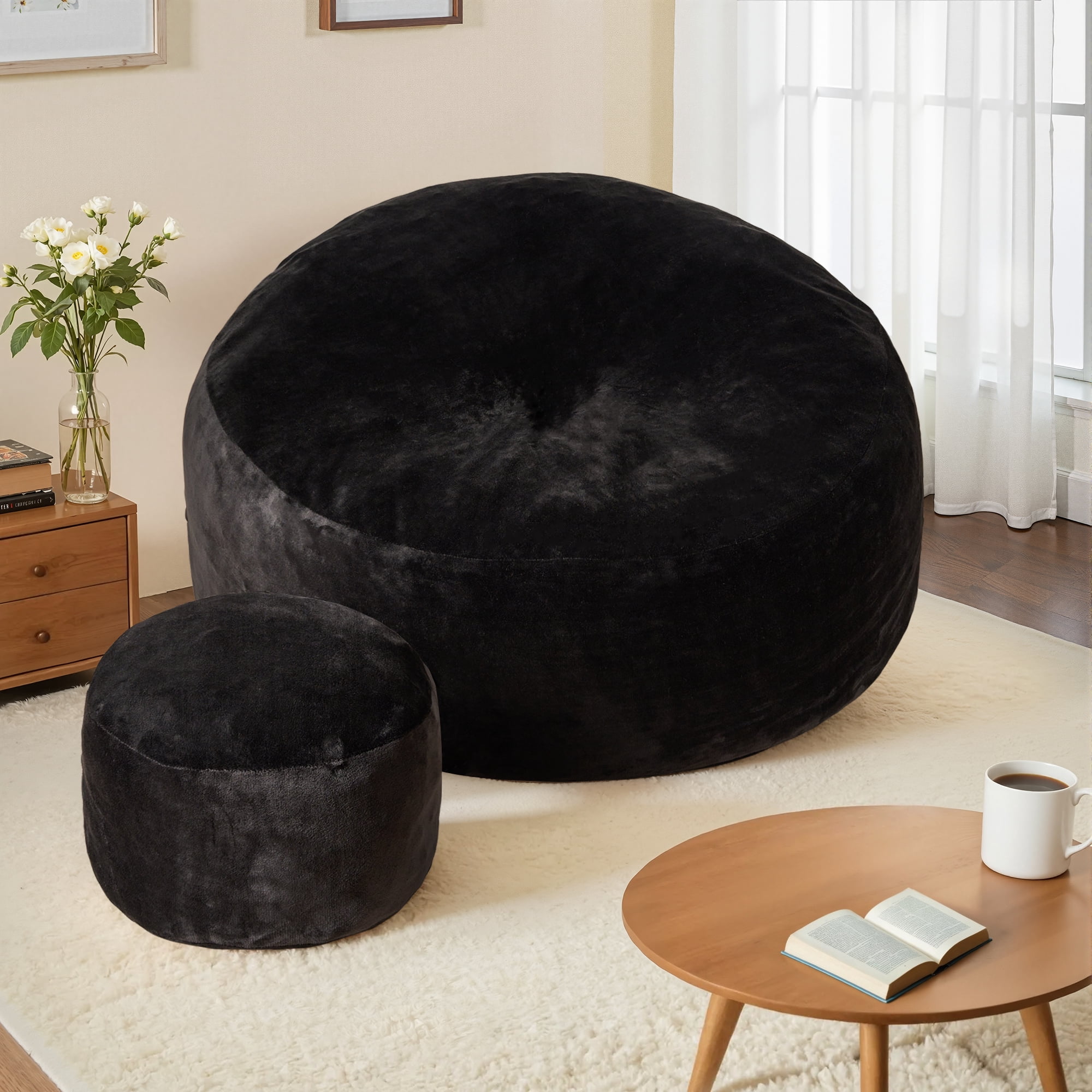 Toject 5 Ft Bean Bag Chair, Comfy Lazy Couch Chair with Ottoman for ...
