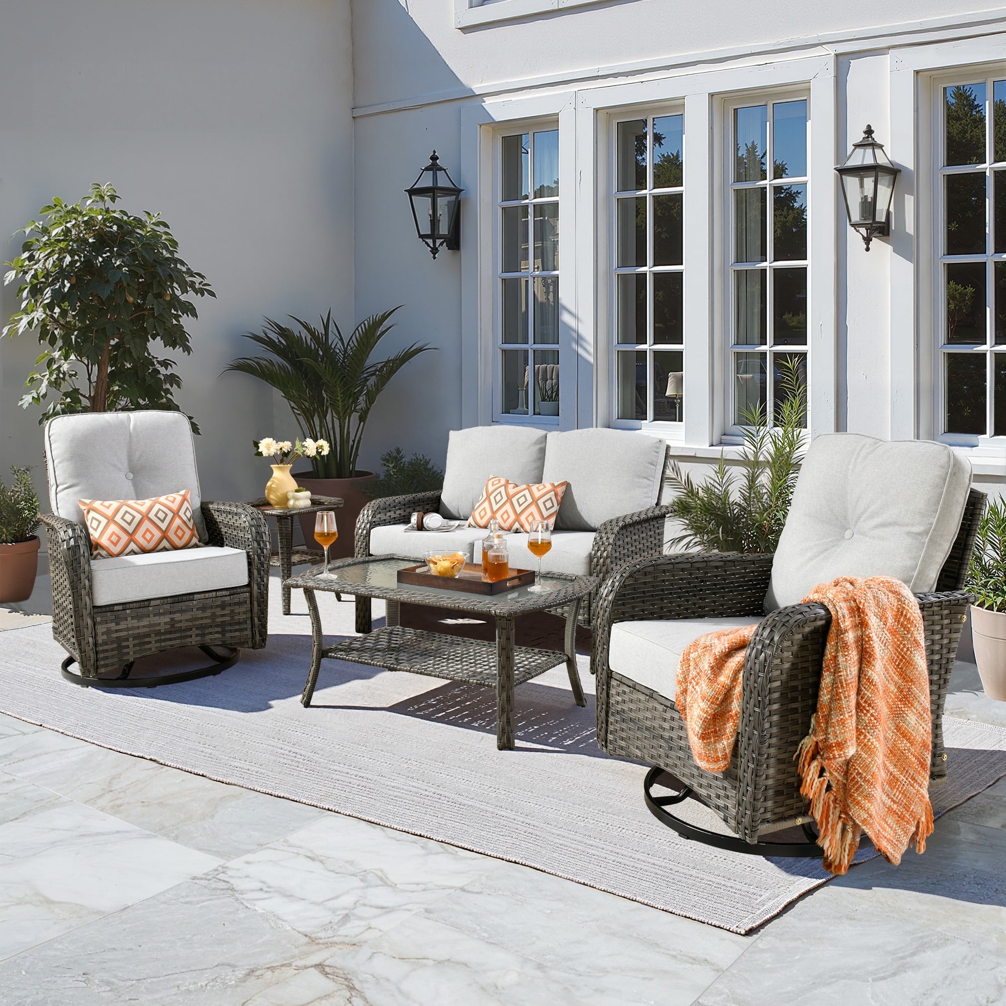 Toject 5 Pieces Outdoor Patio Furniture Set, High Back Conversation Set ...