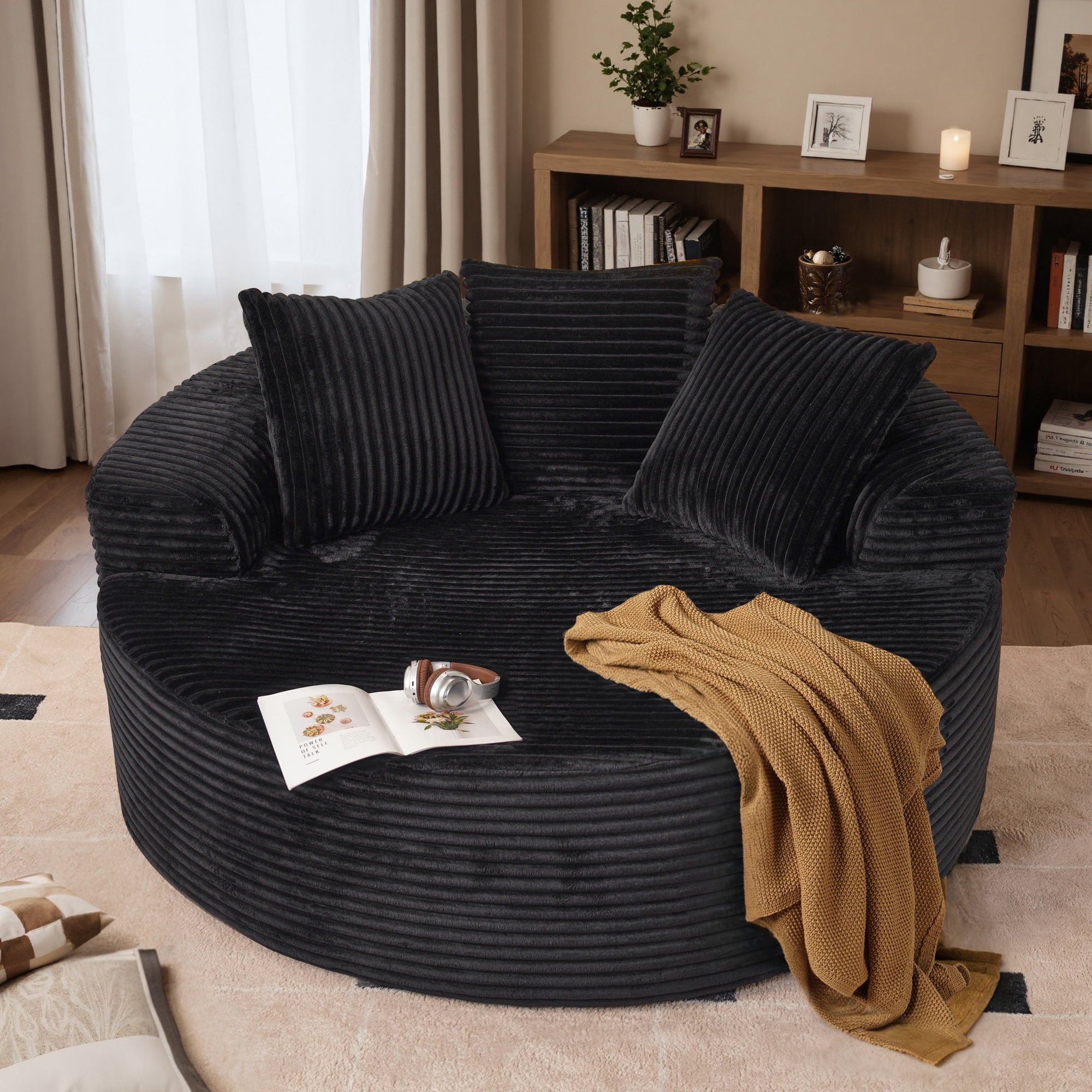 Toject 58" Oversized Round Chaise Lounge Sofa, Modern Deep Seat Sleeper ...