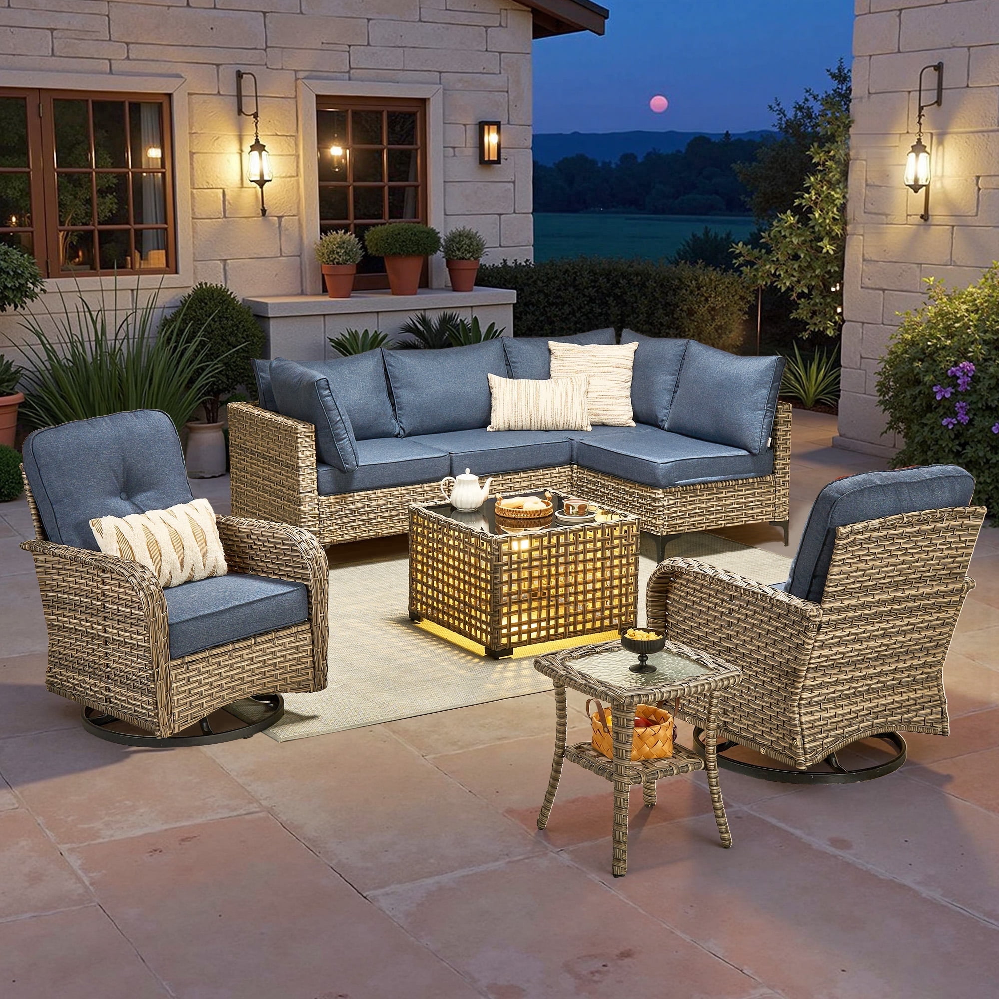 Toject Patio Furniture 8 Pieces All Weather Wicker Patio Conversation ...