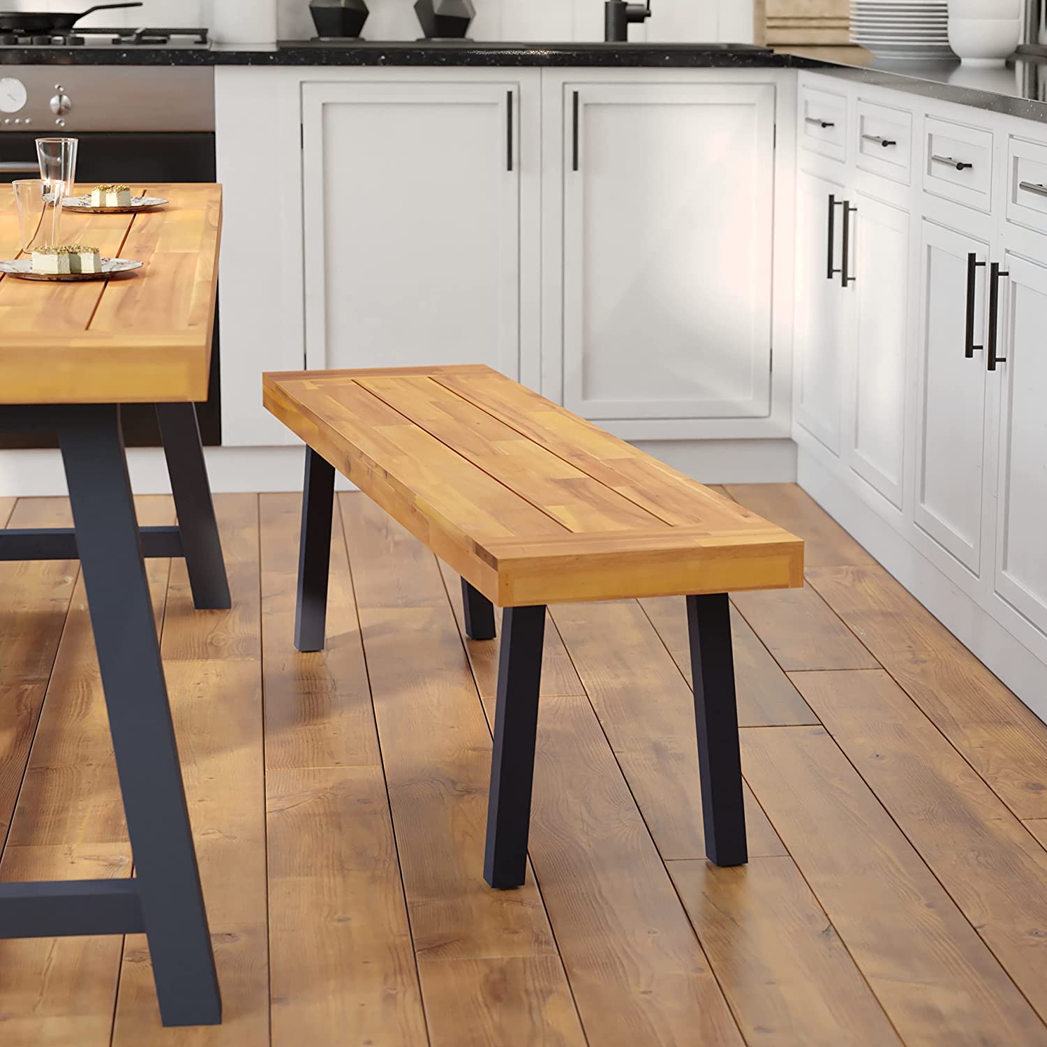 Tokar Rustic Natural Acacia Wood Bench With Seating For Two, Flared ...