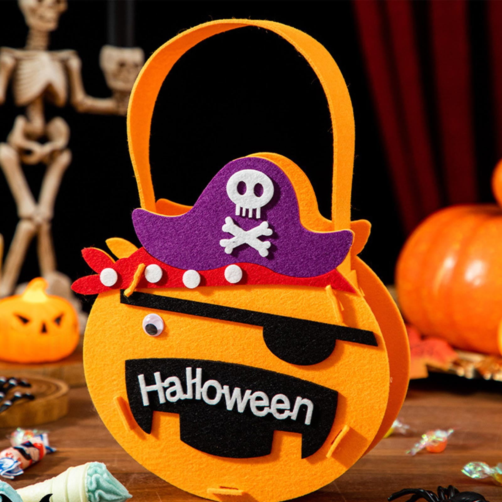 Tokeaaoa Halloween Pumpkin Candy Bag with Strap, Non-Woven Reusable ...