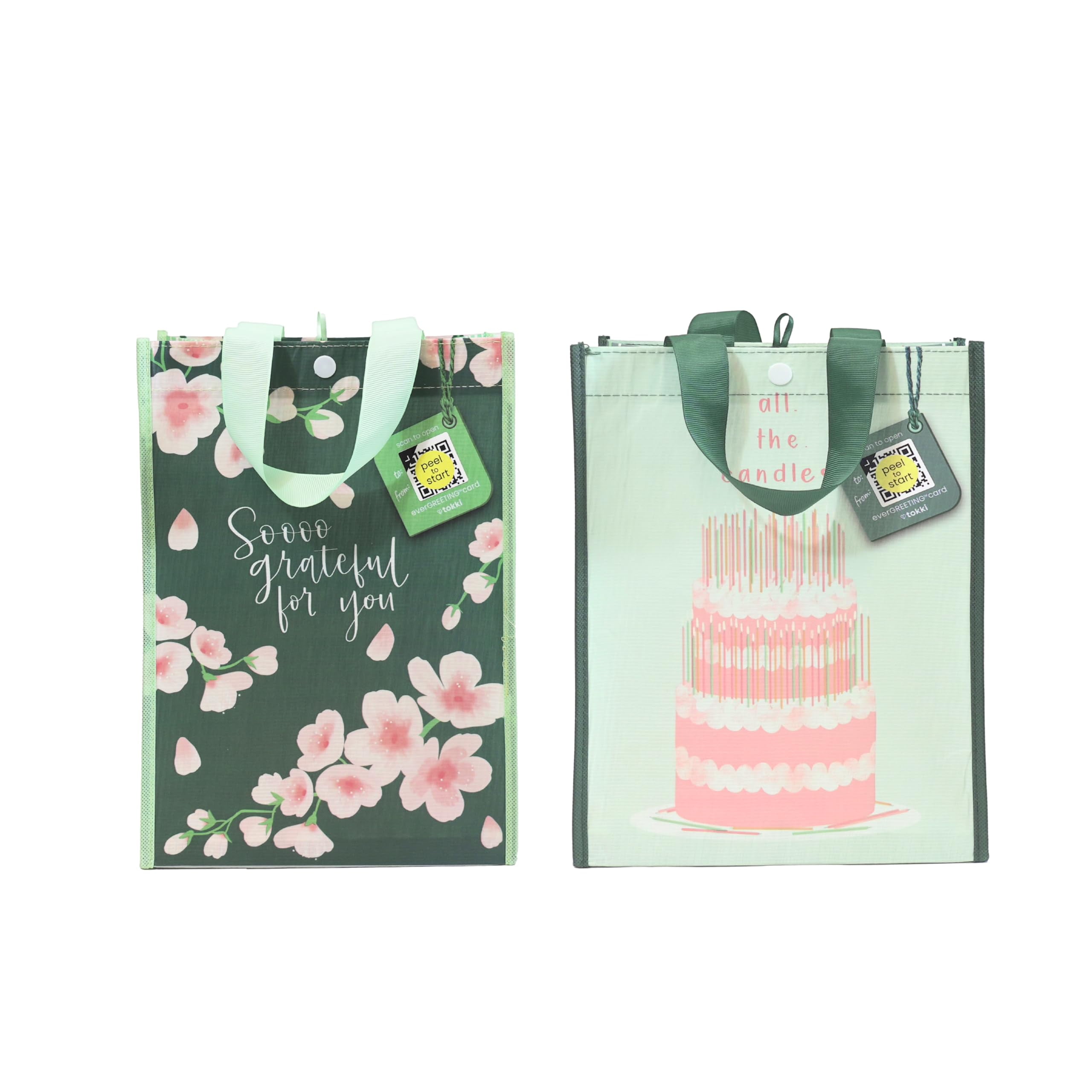 Tokki 10" Medium Reusable Gift Bags with Handles and Built-In QR ...