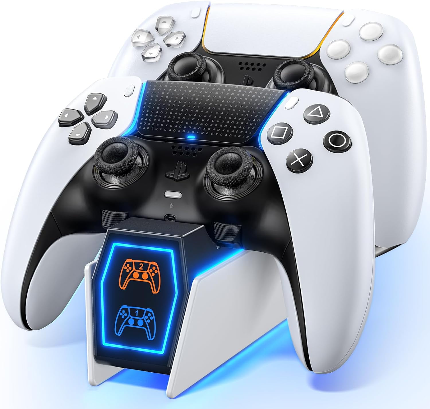 PS5 Dual Controller Charging Station -with LED Indicators, Cable, White ...