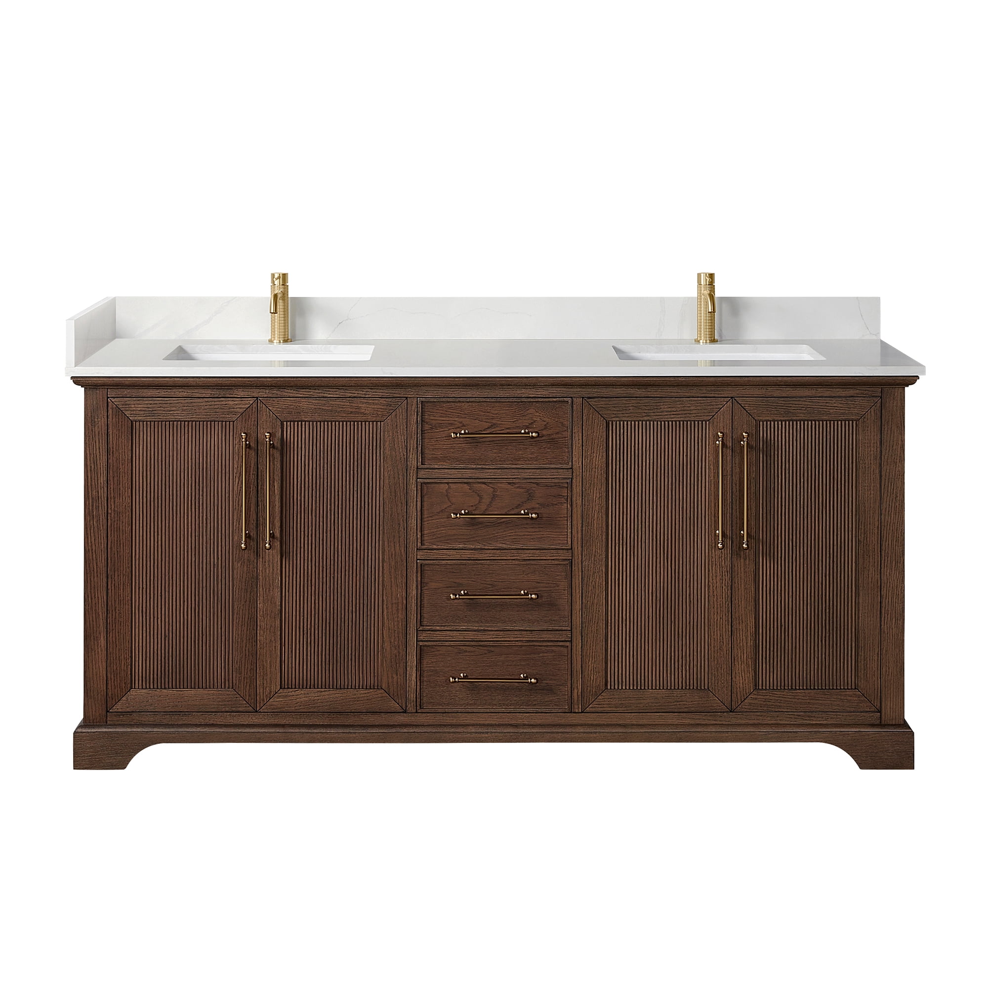 Tokyo 72" Double Bath Vanity in Aged Dark Brown Oak with Silk White ...