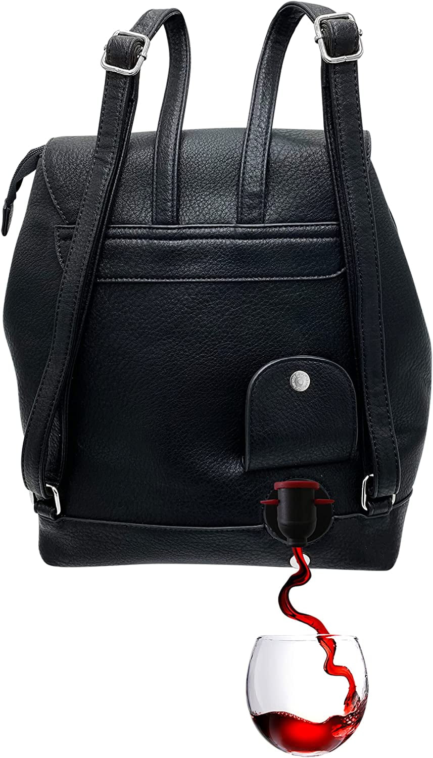 PortoVino Women's Insulated Reusable Wine Backpack, Vegan Leather Black ...