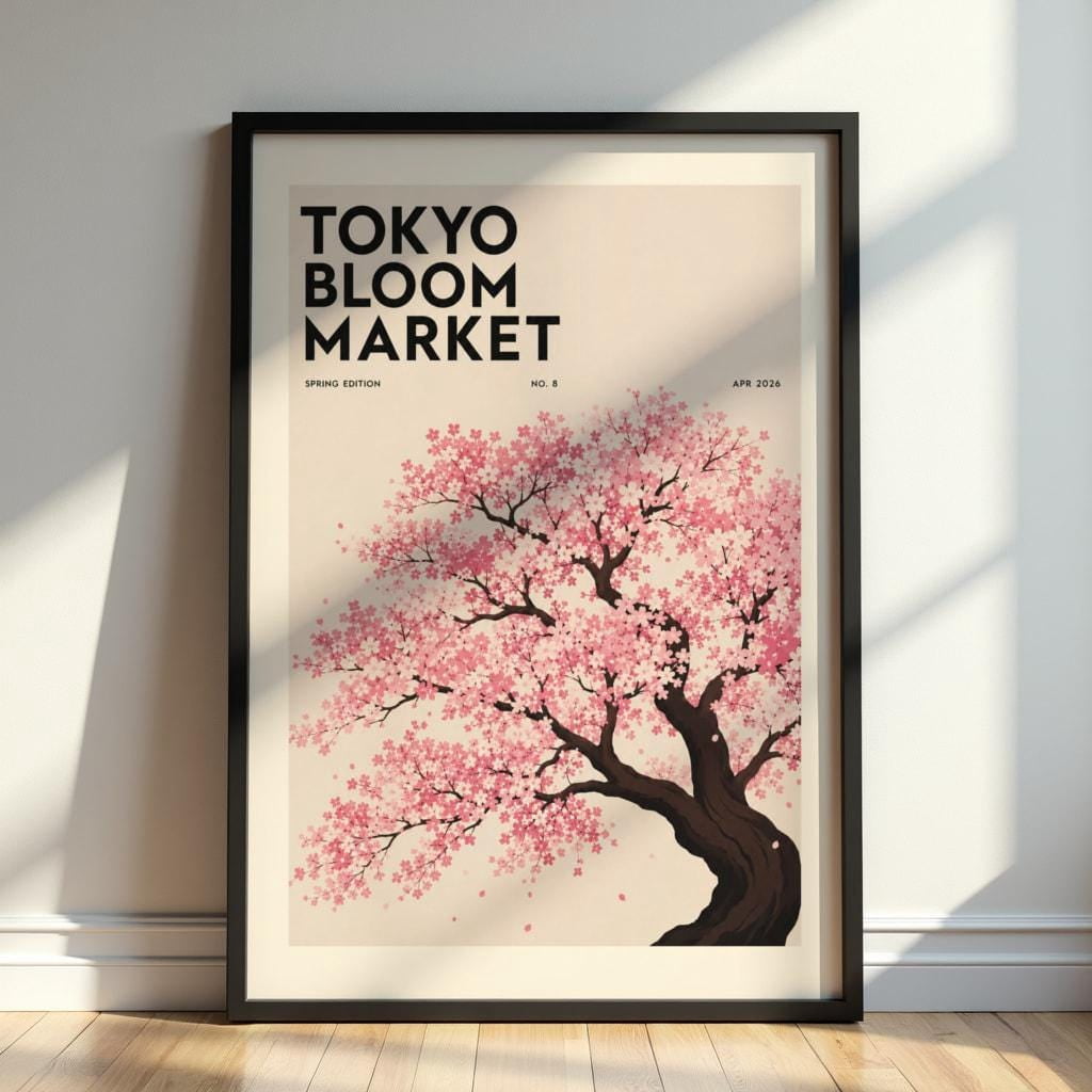 Tokyo Bloom Market Poster Japanese Cherry Blossom Wall Art Sakura Tree ...