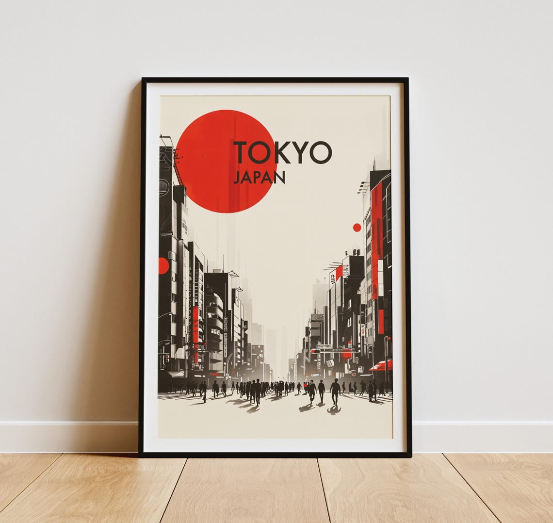 Tokyo City Poster, Minimalist Red Sun Japan Travel Art Home Decor #1879 ...