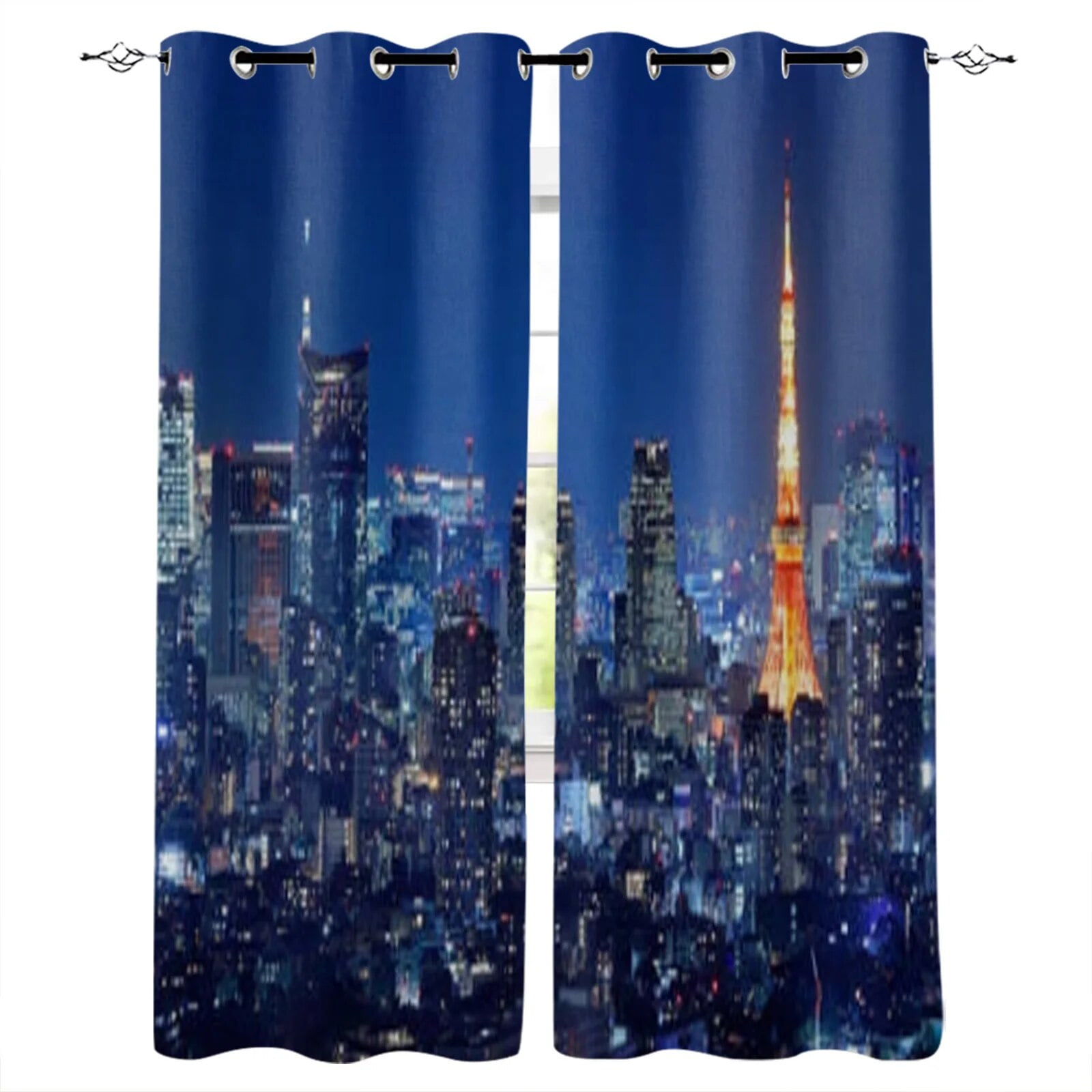 Tokyo Cityscape Night Buildings Curtains for Bedroom Window Curtain ...