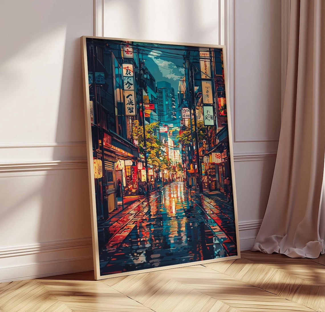 Tokyo Cityscape Poster, Manga-Style Street Art, Japanese Wall Decor ...