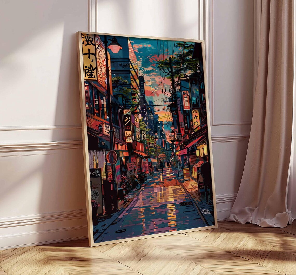 Tokyo Cityscape Poster, Manga-Style Street Art, Japanese Wall Decor ...