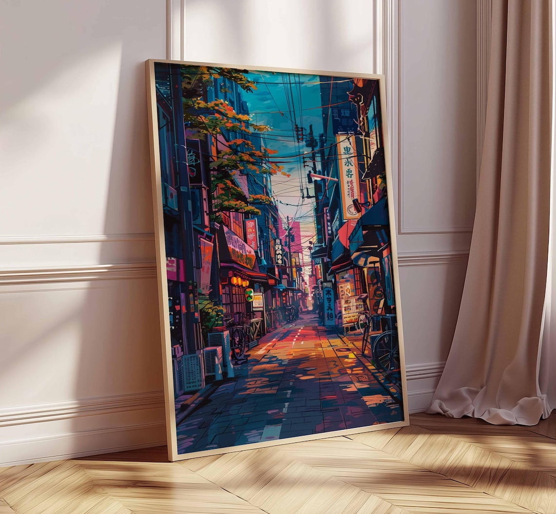 Tokyo Cityscape Poster, Manga-Style Street Art, Japanese Wall Decor ...