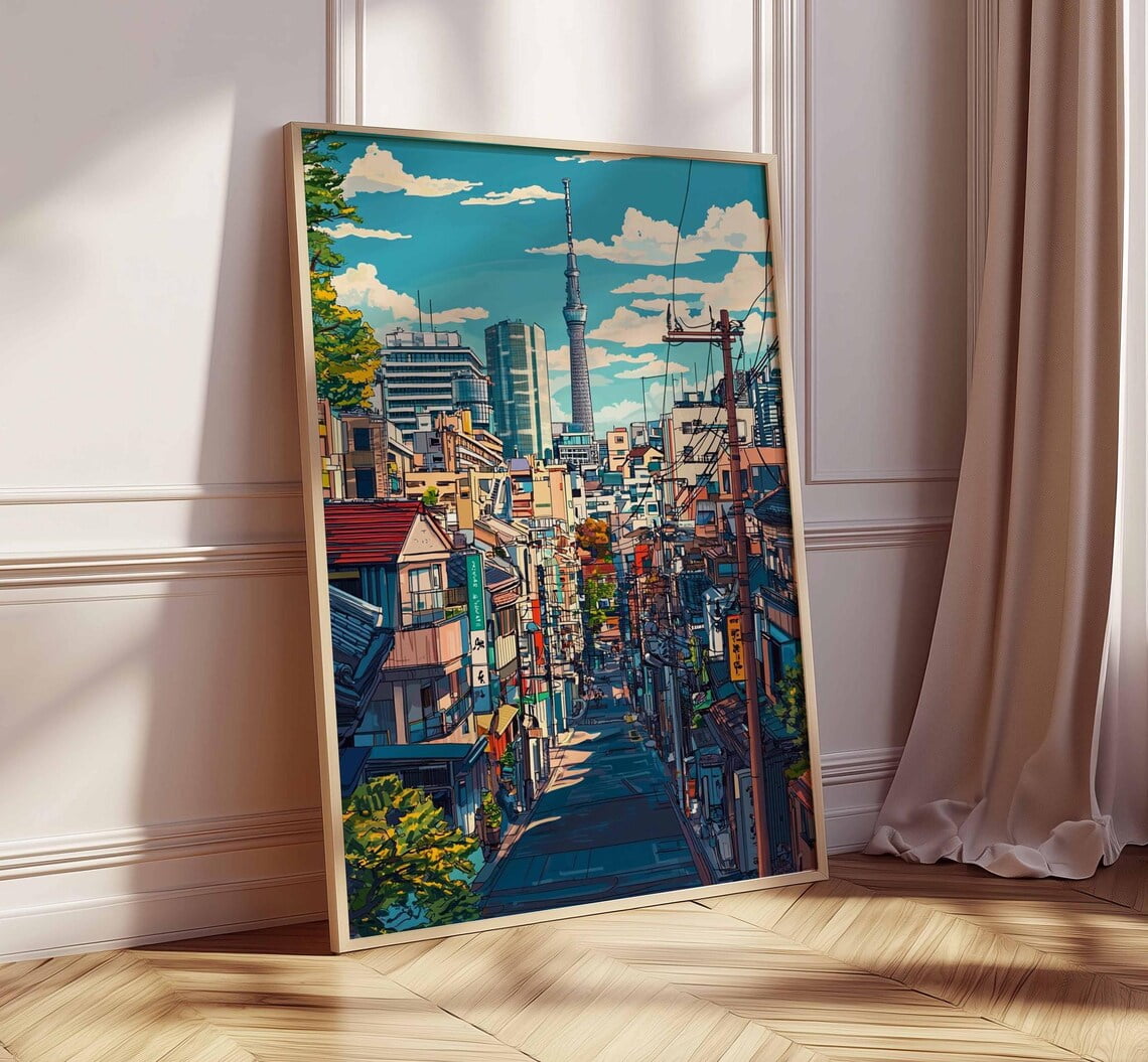Tokyo Cityscape Poster, Manga-Style Street Art, Japanese Wall Decor ...