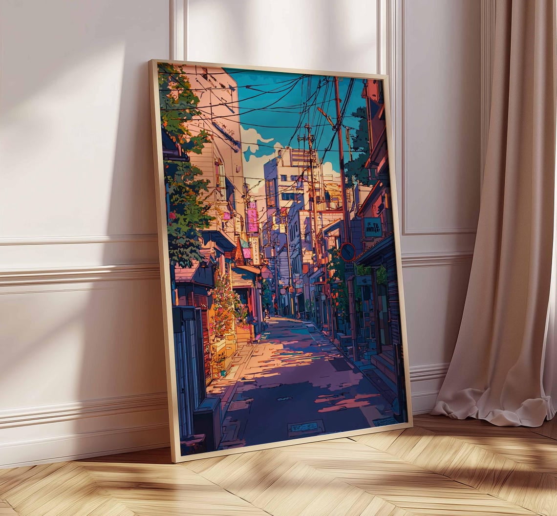 Tokyo Cityscape Poster, Manga-Style Street Art, Japanese Wall Decor ...