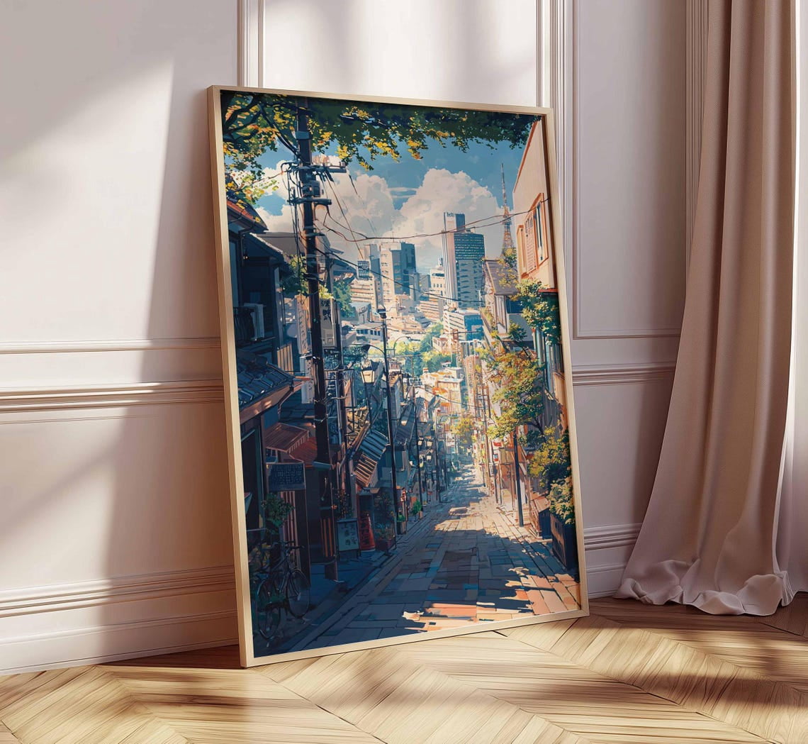 Tokyo Cityscape Poster, Manga-Style Street Art, Japanese Wall Decor ...