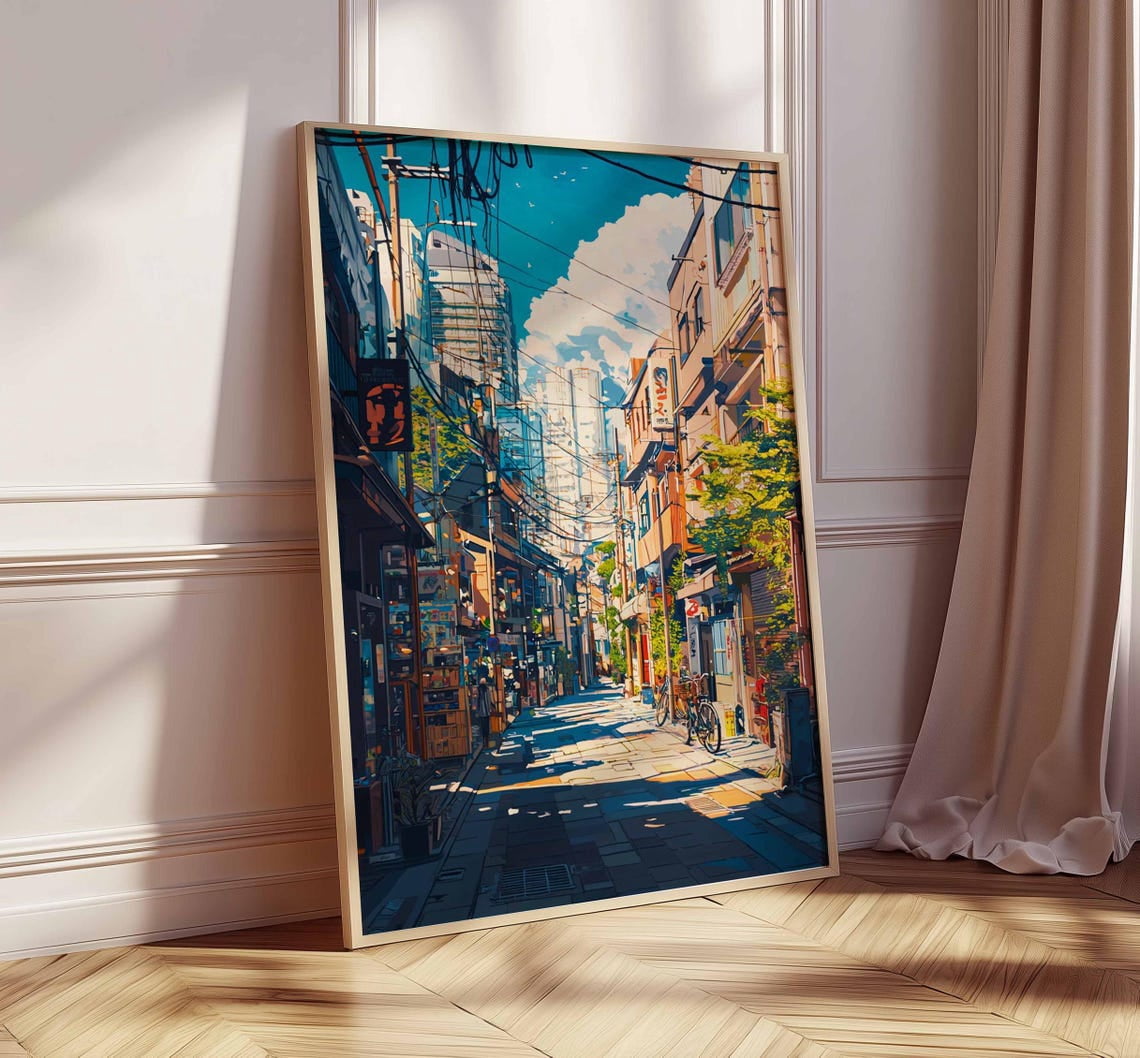 Tokyo Cityscape Poster, Manga-Style Street Art, Japanese Wall Decor ...