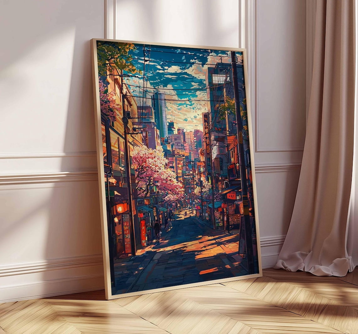 Tokyo Cityscape Poster, Manga-Style Street Art, Japanese Wall Decor ...