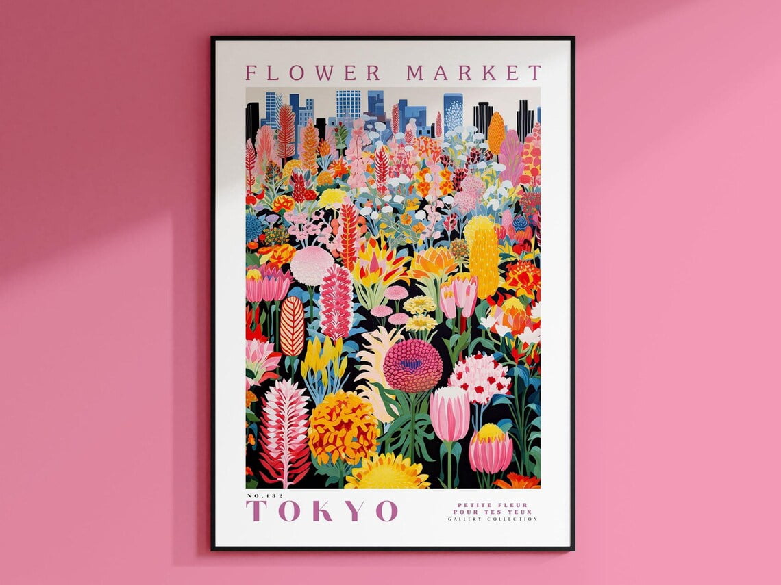 Tokyo Flower Market Poster, Tokyo Floral Art, Japan Travel Poster ...