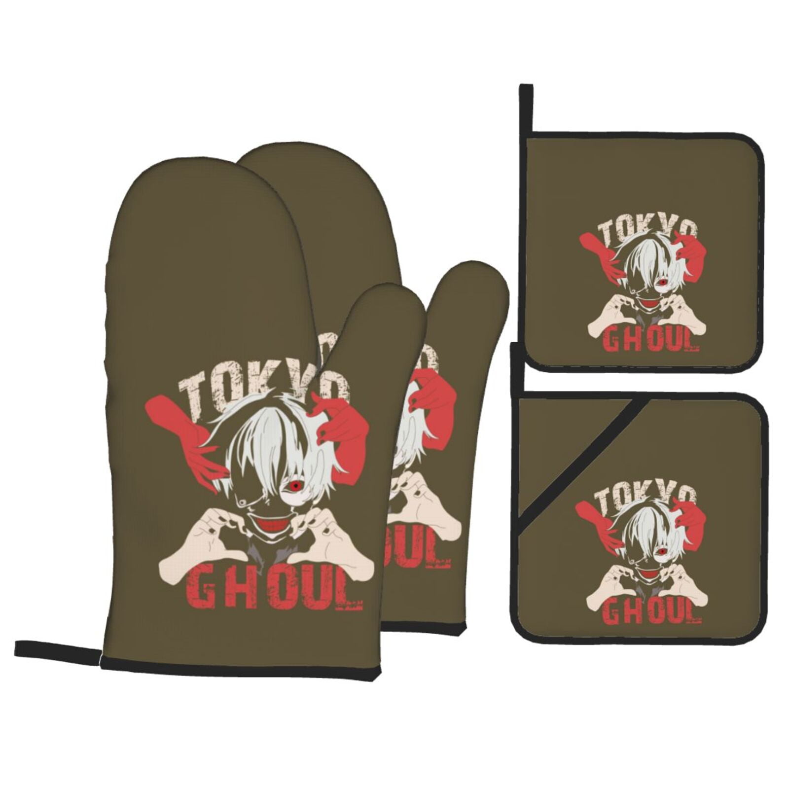 Tokyo Ghoul Ken Kaneki Oven Mitts And Pot Holder Set Heat Resistant Hot ...