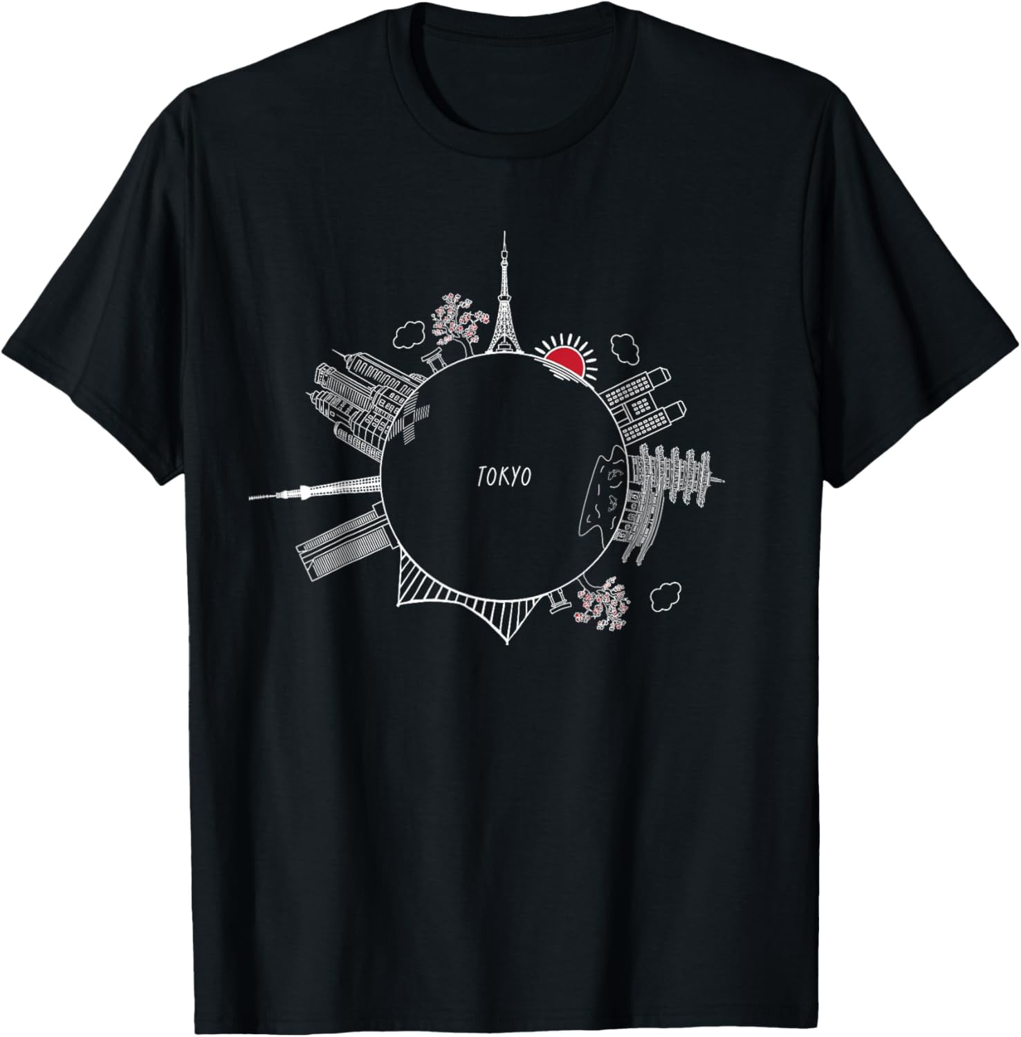 Tokyo Japan Tiny Planet Landmarks & Cherry Blossoms Japanese T-Shirt ...