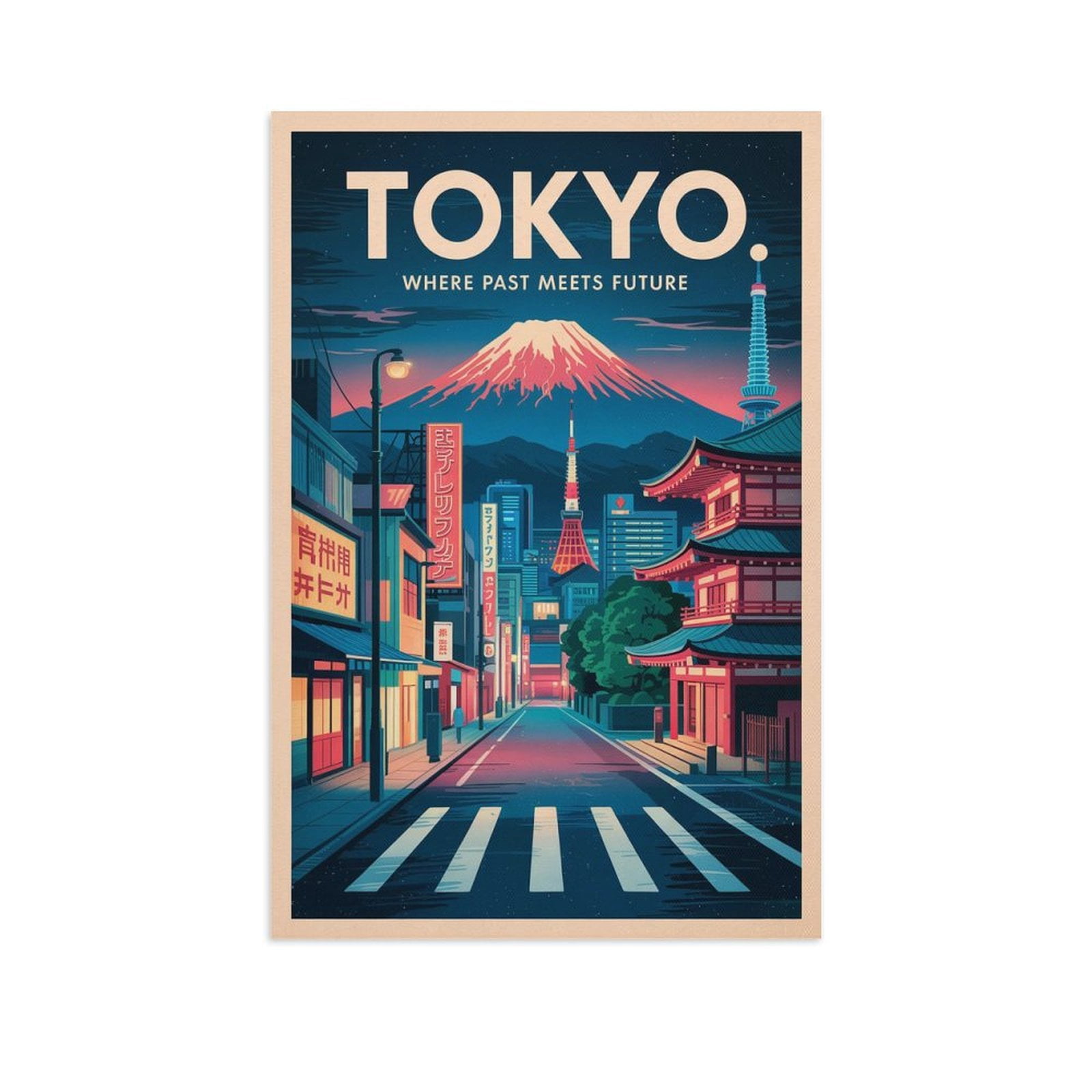 Tokyo Retro Travel Poster Vintage Japanese City Tourism with Mount Fuji ...