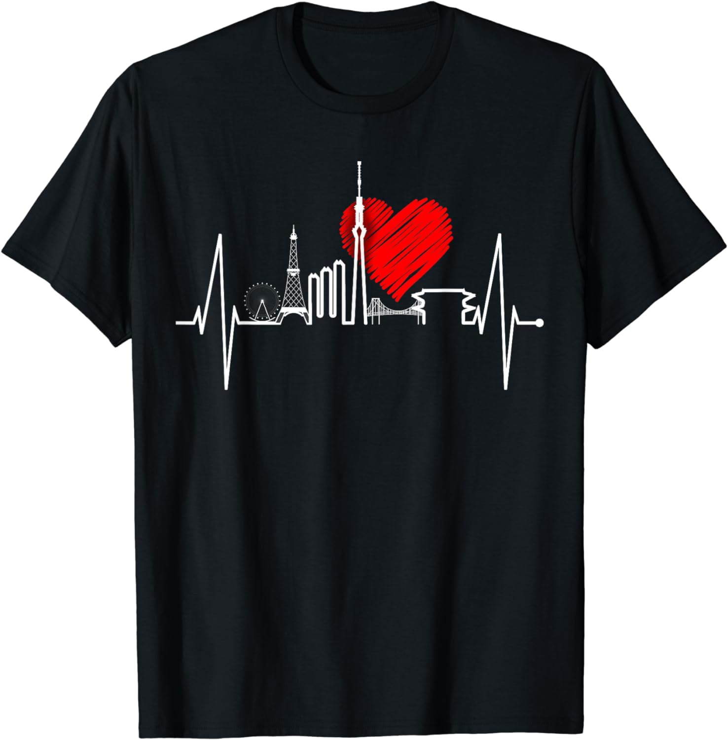 Tokyo Skyline Heartbeat Japanese Heart I Love Tokyo Japan T-Shirt ...