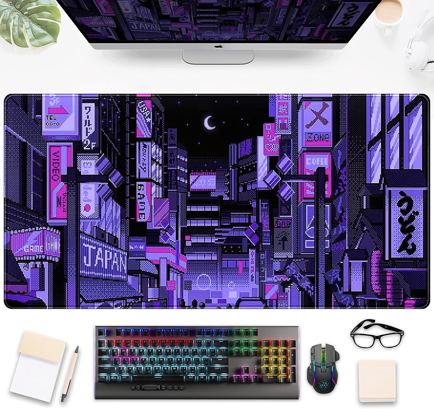 Tokyo Street Desk Pad Purple, Cute Retro Large Gaming Mouse Pad ...