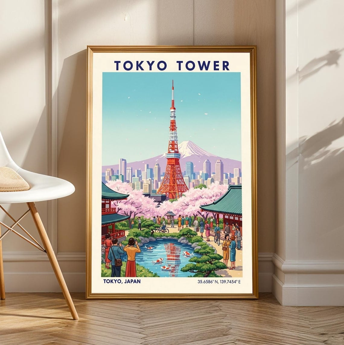 Tokyo Tower Cherry Blossom Art Print: Japanese Gouache Illustration ...