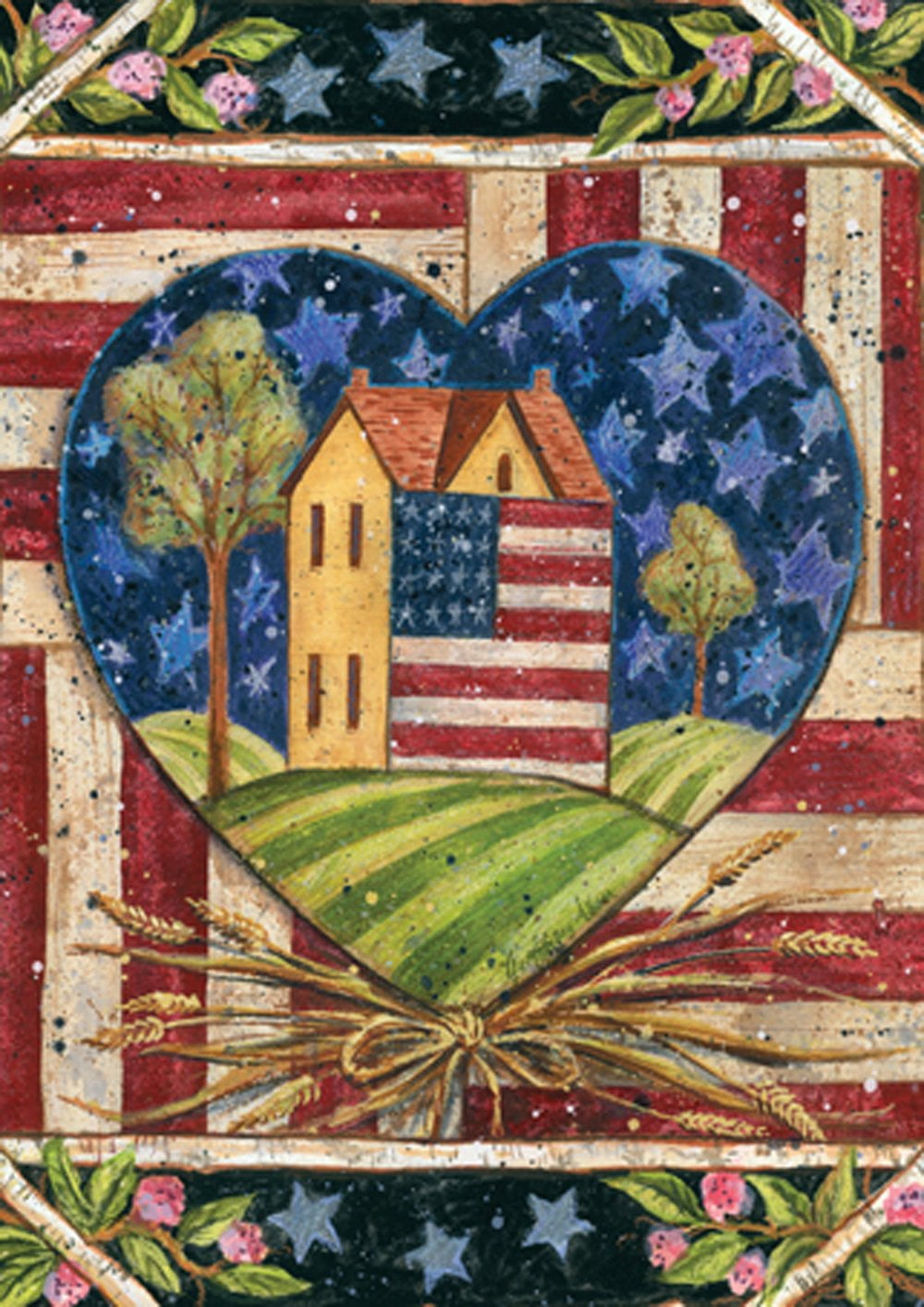 Toland Home Garden American Folk Heart Country Patriotic Flag Double ...