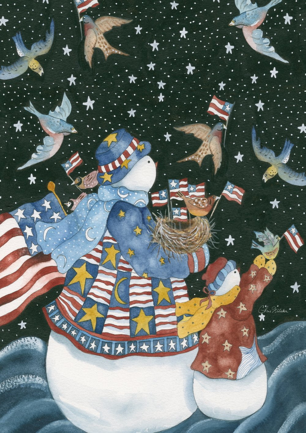 Toland Home Garden American Snowman Patriotic Winter Flag Double Sided ...