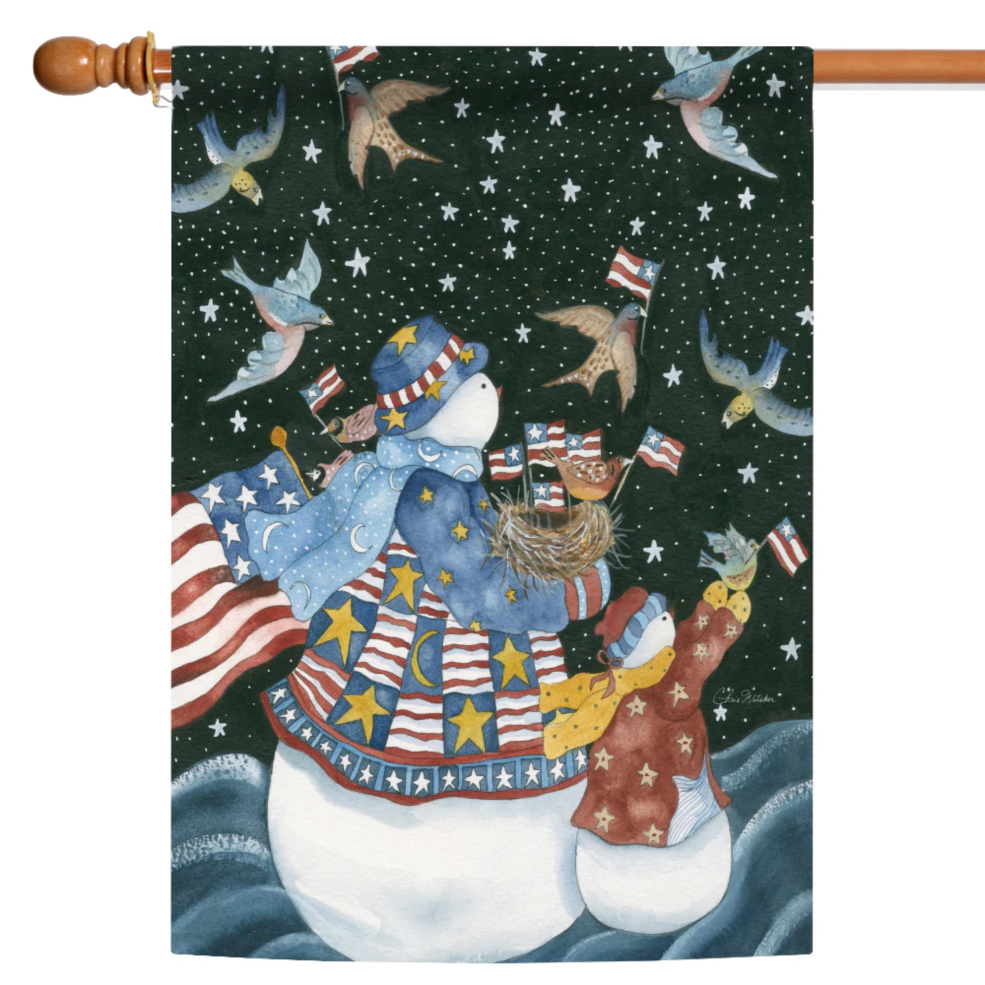 Toland Home Garden American Snowman Patriotic Winter Flag Double Sided ...