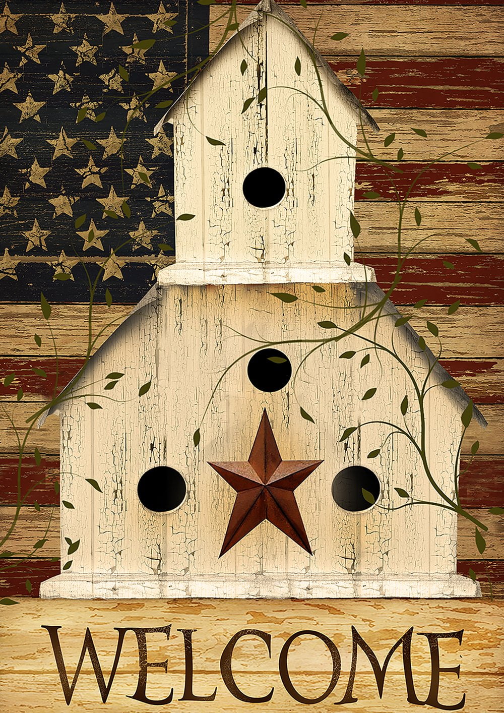 Toland Home Garden Americana Birdhouse Welcome Bird Patriotic Flag Double Sided 28x40 Inch ...