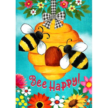 Bee Happy Garden Flag, Daisy Flowers Bird House Yard Buffalo Plaid ...
