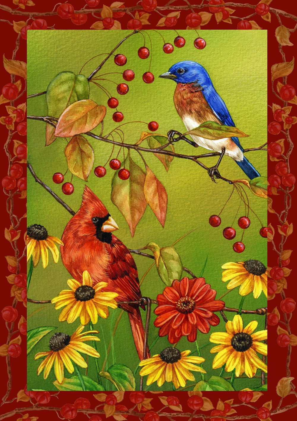 Toland Home Garden Birds N Berries Fall Flag Double Sided 28x40 Inch ...