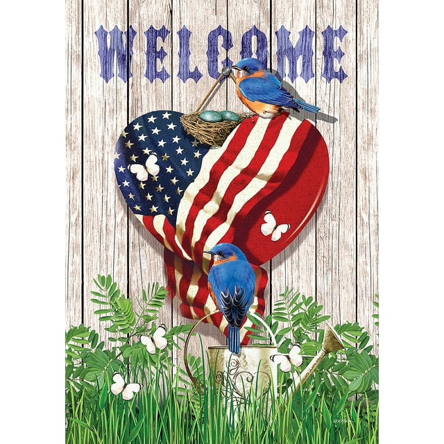 Toland Home Garden Bluebird Welcome Patriotic Spring Flag Double Sided ...