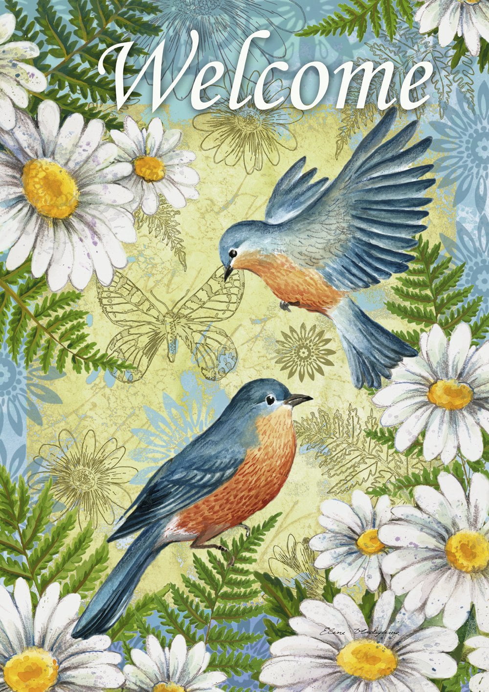 Toland Home Garden Bluebirds & Daisies Bird Welcome Flag Double Sided ...