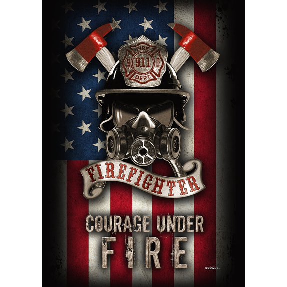Toland Home Garden Courage Under Fire Patriotic Firefighter Flag Double ...
