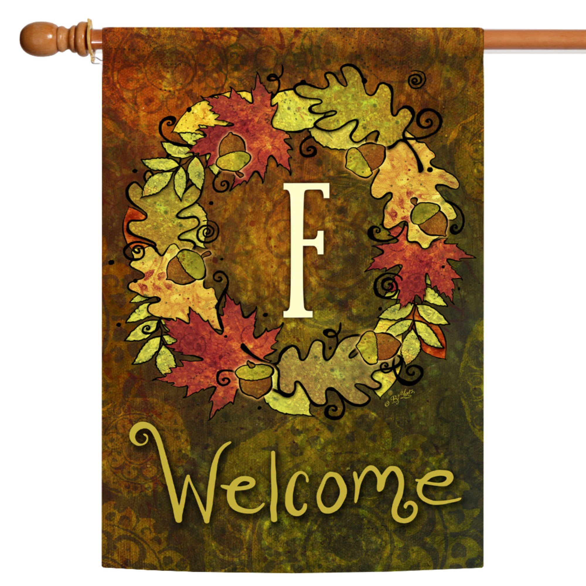 Toland Home Garden Fall Wreath Monogram F Personalized Fall Flag Double ...
