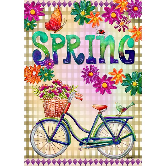 Toland Home Garden Floral Spring Bike Flower Spring Flag Double Sided ...
